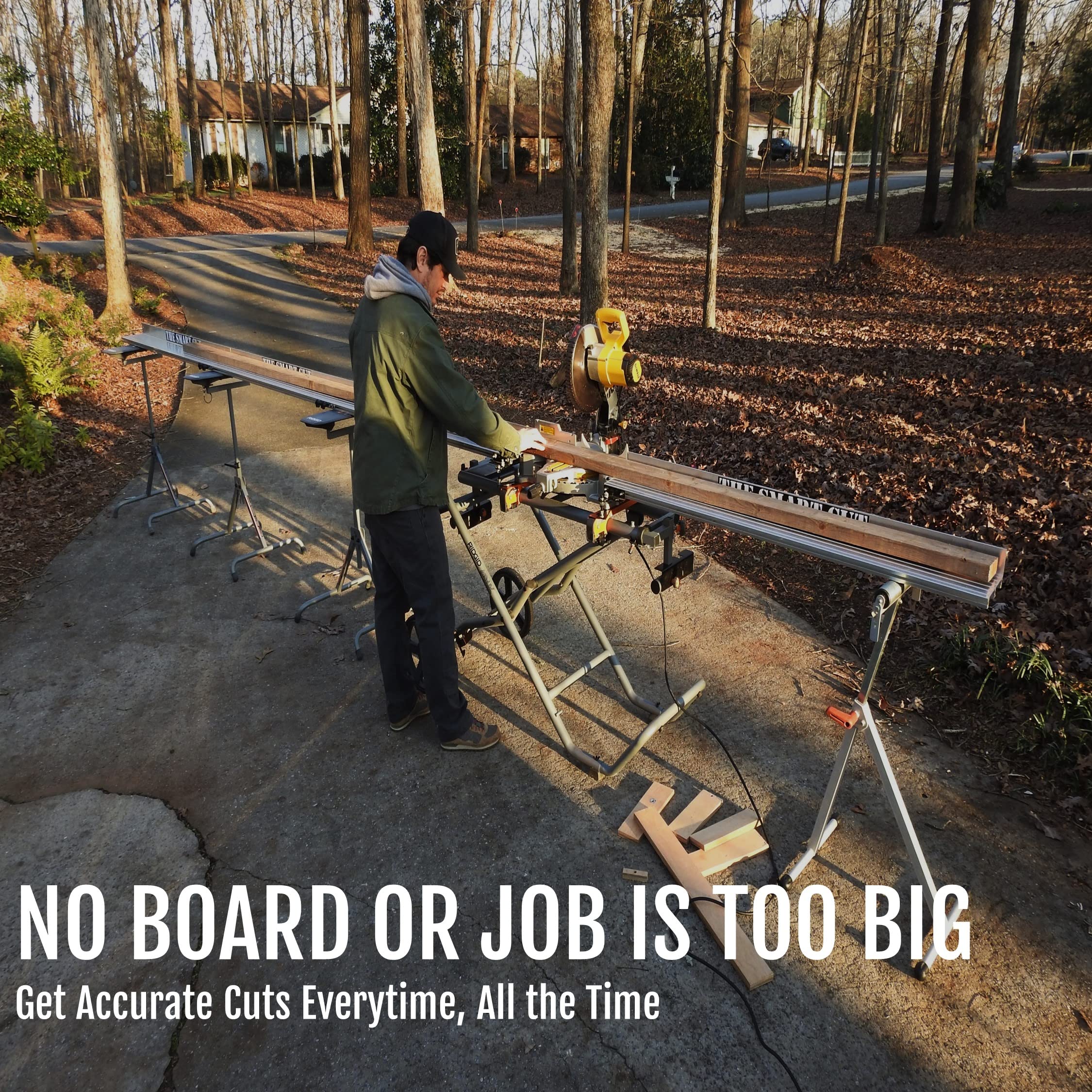 THE SMART CUT Aluminum Table Fence 9 ft with Universal Saw Attachment Mounts | For Any Portable Chop or Miter Saw Stand | Compact & Lightweight | Easy Setup Jobsite Table