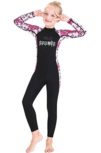 Micosuza Kids Flower Printed One Piece Swimsuit Sun UV Protective Rash Guard Swimwear
