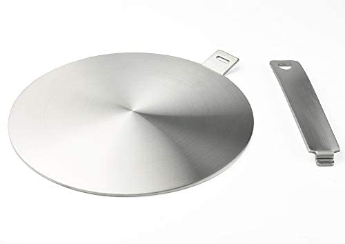 RUNZI 9.45inch Heat Diffuser Stainless Steel Induction Diffuser Plate for Electric Gas Stove Glass Induction Cooktop Heat Diffuser WITH removable handle 24CM