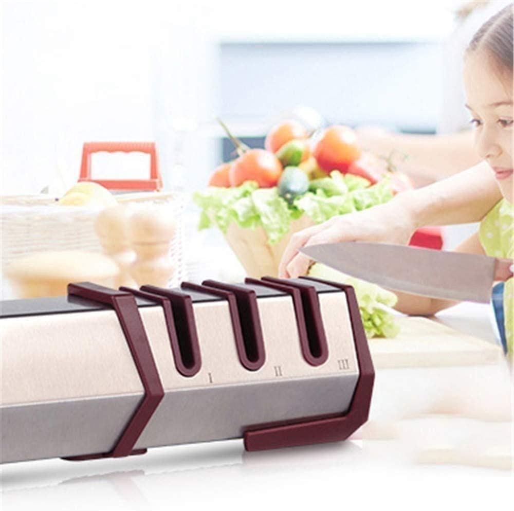 QIN Knife Sharpener, Professional Kitchen Chef 3 Slot Design, Easy Sharpening, Slip Resistant Grip, Safely Sharpen Knives, Restore Dull Knife for A Sharp Edge