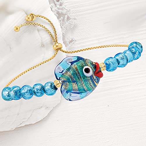 Ross-Simons Italian Multicolored Murano Glass Fish and Bead Bolo Bracelet With 18kt Gold Over Sterling
