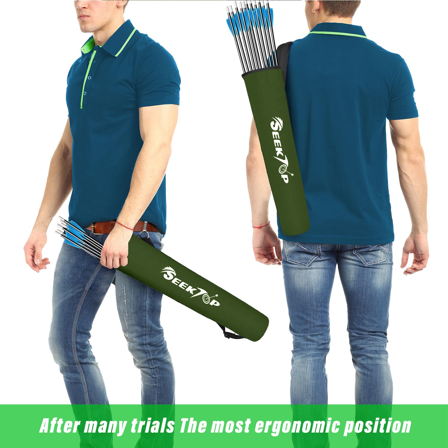 Seektop Archery Back Arrow Quiver Holder, Adjustable Foldable Archery Quivers for Arrows Bow Hunting and Target Practicing for Youth Adults (New-Green)