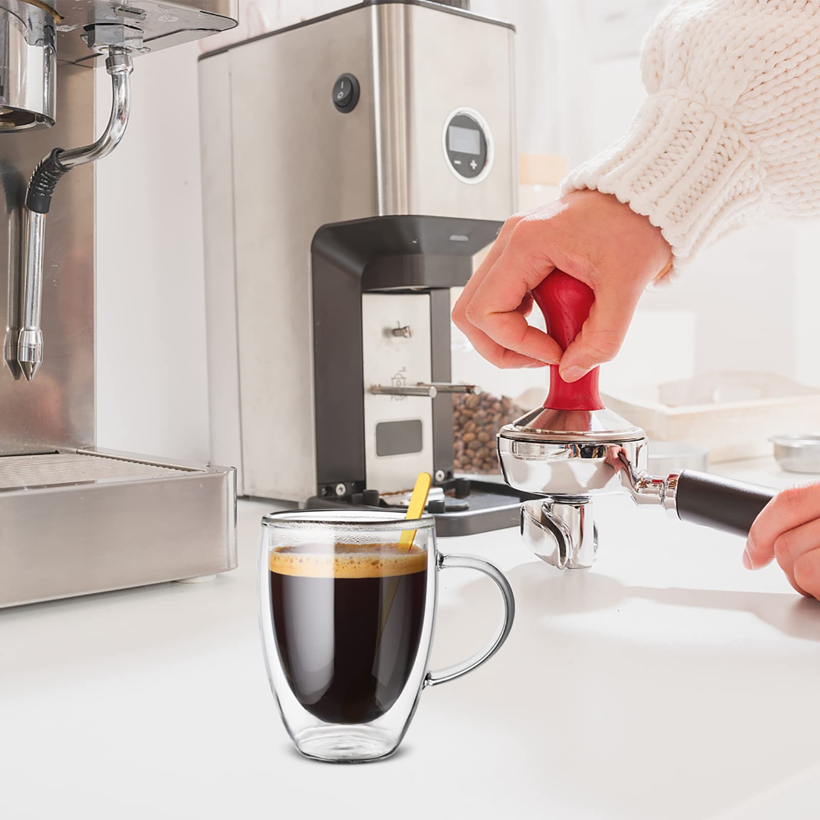 Set of 4 Cappuccino Glass Mugs,Double Wall Insulated Coffee Mugs,Clear Glass Mugs with Handle,Glass Coffee Cups,Perfect for Latte, Americano, Espresso,Cappuccinos,Tea, Beverage(350ml /11.84oz)