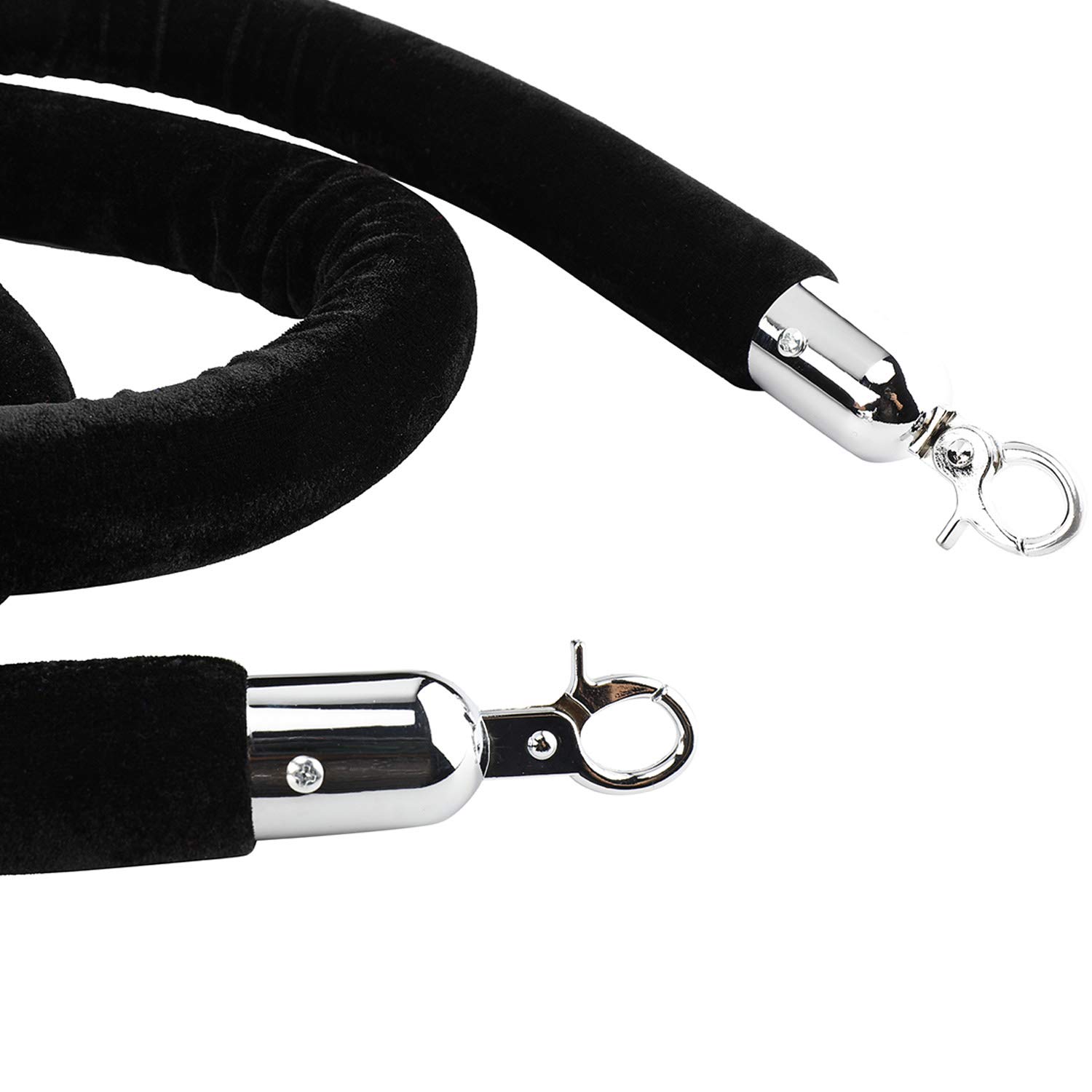 NovelBee 2 Pack of 6.6 Feet Velvet Rope with Stainless Steel Hooks,Crowd Control Stanchion Post Queue Line Barrier (Silver Hook, Black)