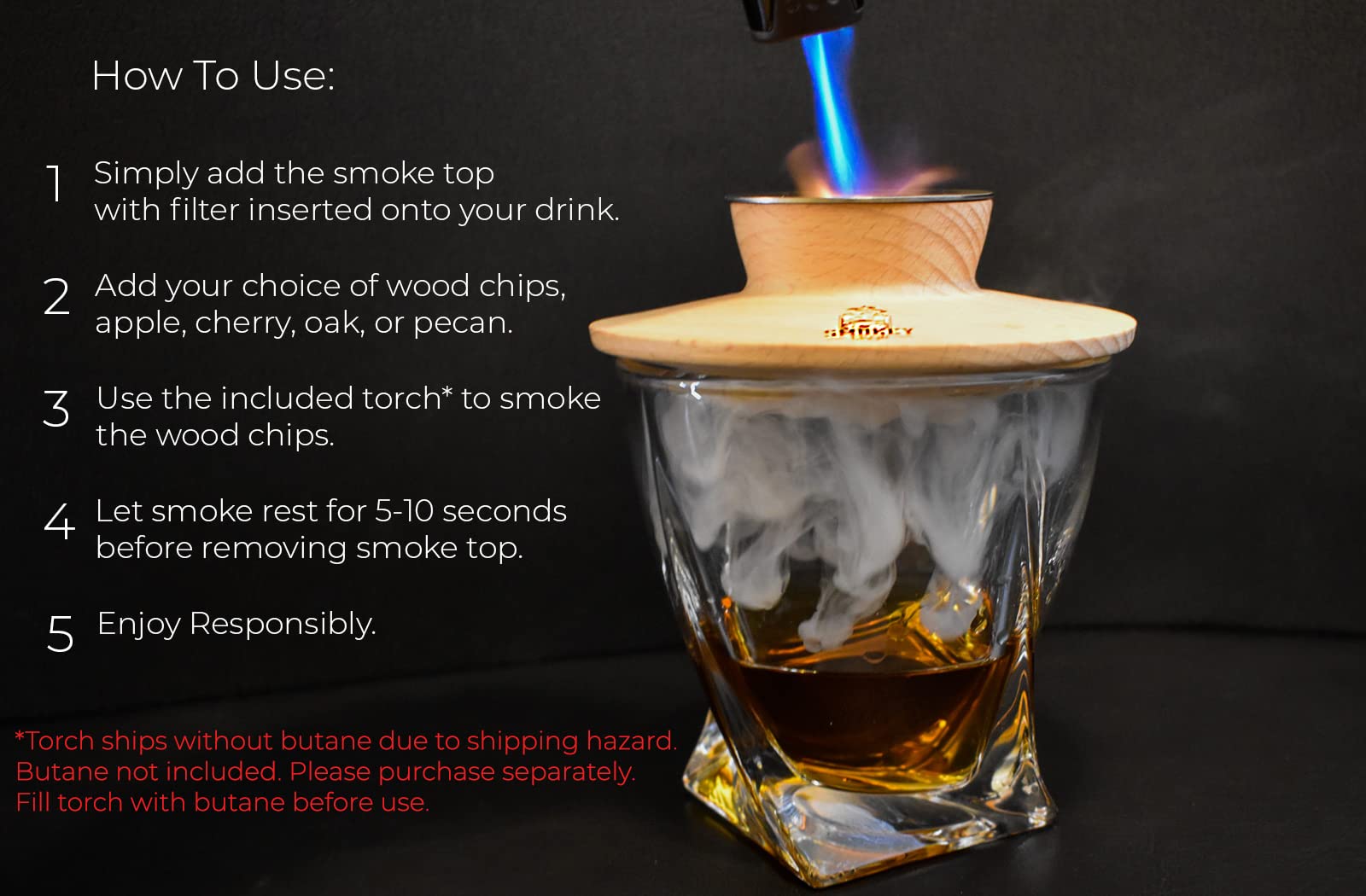 Smokey Crew Cocktail Smoker Kit with Butane Torch - Elevate Your Whiskey and Cocktail Experience - Gift for Him