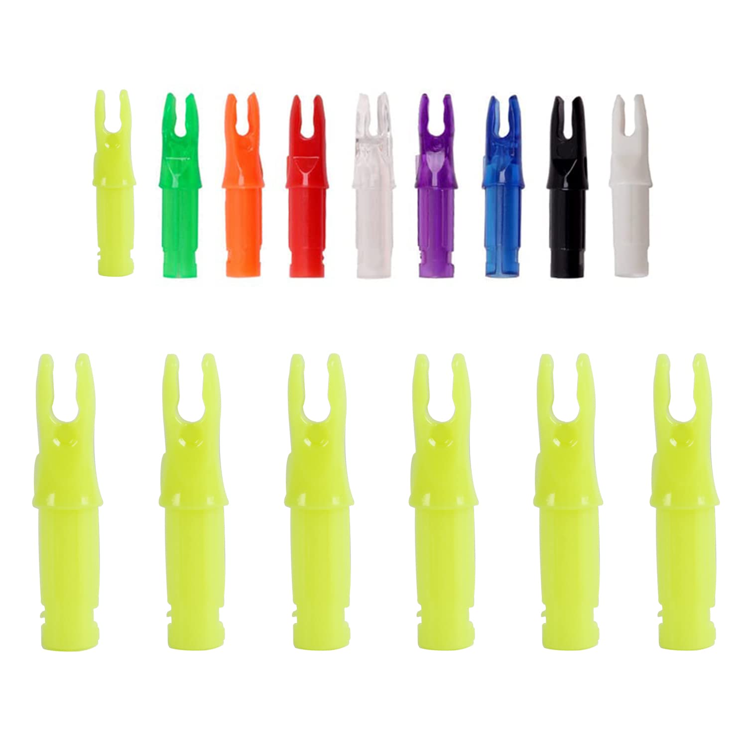 SOPOGER 50Pcs Archery Arrow Nocks .244/6.20mm ID Plastic Insert Carbon Arrow Nock Standard Size for DIY Arrows Hunting Shooting (Yellow)