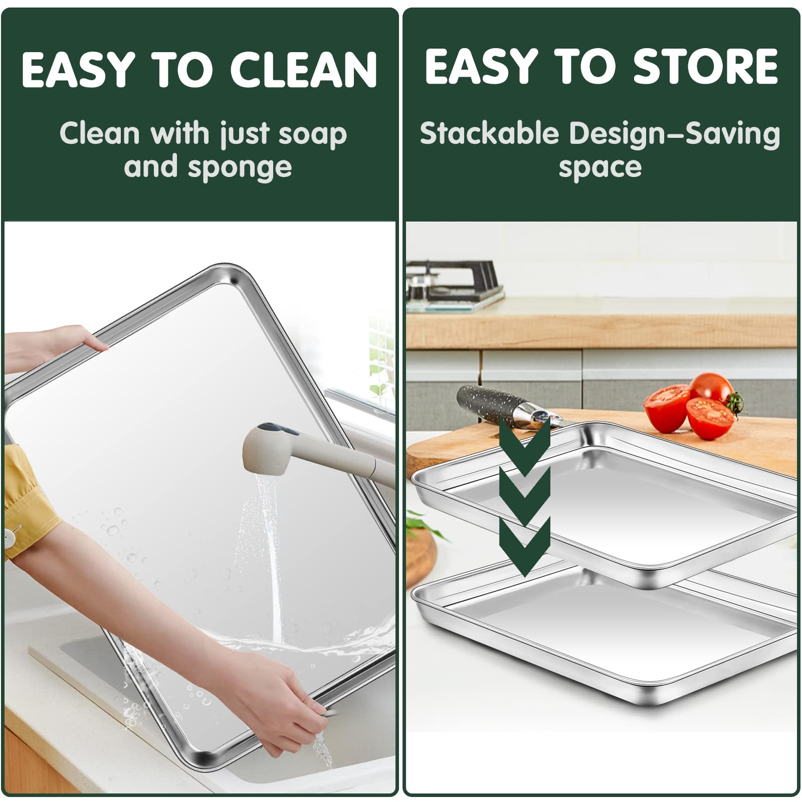 Quarter Sheet Pan with Wire Rack Set [2 Baking Sheets + 2 Cooling Racks], CEKEE Stainless Steel Cookie Sheets for Baking with Baking Rack, Nonstick Heavy Duty & Dishwasher Safe, Size 12 x 10 x 1 Inch
