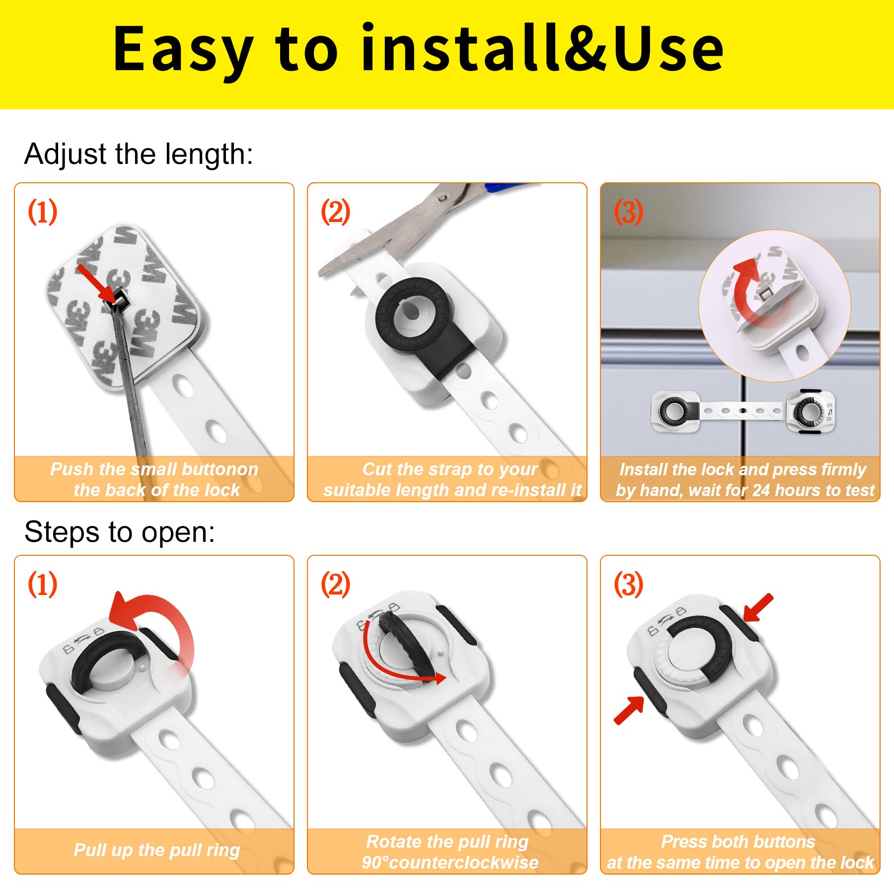 VIUISDFMIN 6 Pack Baby Locks Child Safety Strap Locks Safe Quick and Easy 3M Adhesives No Drilling Adjustable Flexible Strap Baby Proofing Cabinet Locks for Cabinets and Drawers, Toilet, Fridge