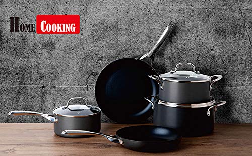 PINKEONLINE Hard Anodized Nonstick Skillet Frypans Induction Compatible 2 Pieces Set for Kitchen, Black.