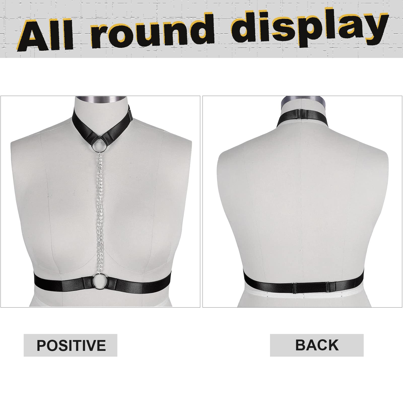 Plus Size Women Harness Top Body Chain Goth Rave Adjustable Body for Women and Girls (Black)