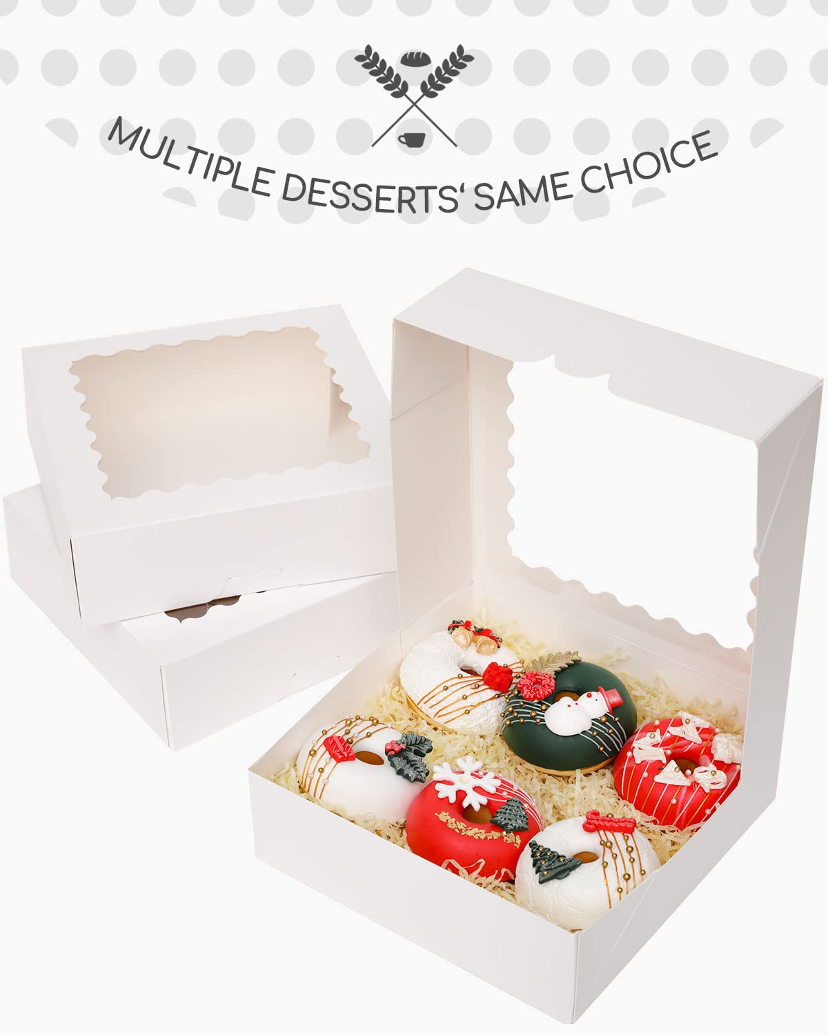 qiqee Auto-pop up 50 Packs Bakery Box With Window 8x8x2.5 inch White Pie Boxes Pastry Box