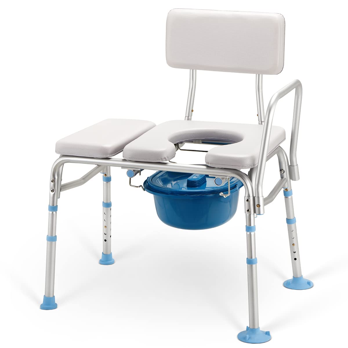 OasisSpace Bathtub Transfer Bench with Commode Opening - Combination Padded Shower Transfer Bench with Removable Backrest & Adjustable Legs, Tub Bench with Cutout Seat for Handicap, Disabled, Seniors