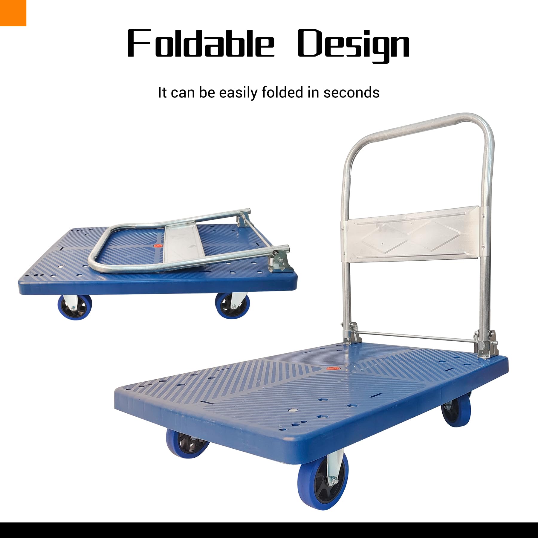 VAIDPRO Push Cart Dolly, Moving Flatbed Cart Folding Platform Truck Heavy Duty Hand Flat Cart Wheels