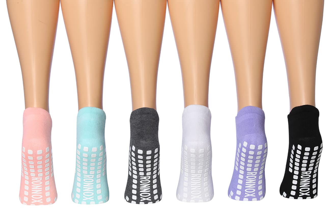 RONNOX Women's 6-Pairs Anti-Skid Non-Slip Silicone-Gripper Low Cut Cushioned Socks, For Yoga Pilates & Barre, Small/Medium RY04-A-SM