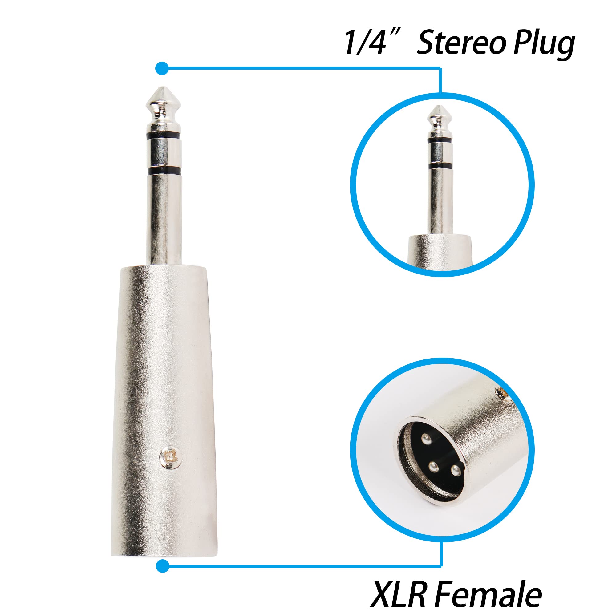 PNGKNYOCN XLR to 1/4" Adapter,6.35mm TRS Male to XLR Male Stereo Balanced Audio Connector for Mixer, Speaker, Microphone and More(2-Pack)