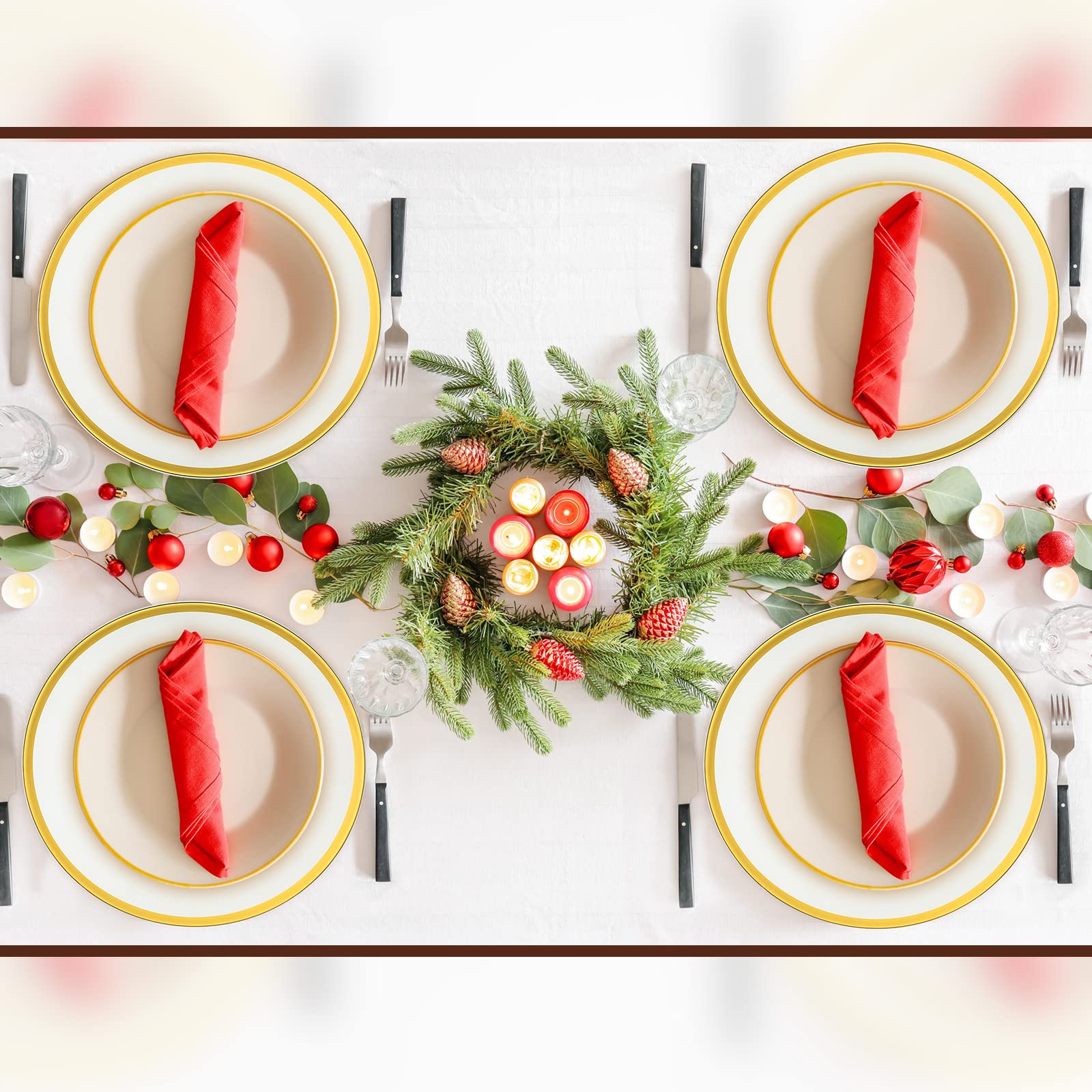 Pinkunn 24 Pcs Charger Plates Bulk 13 Inch Plastic Round Dinner Plate Gold Rim Serving Plates Clear Plastic Plates for Party Banquet Wedding Family Kitchen Table Decor Supplies
