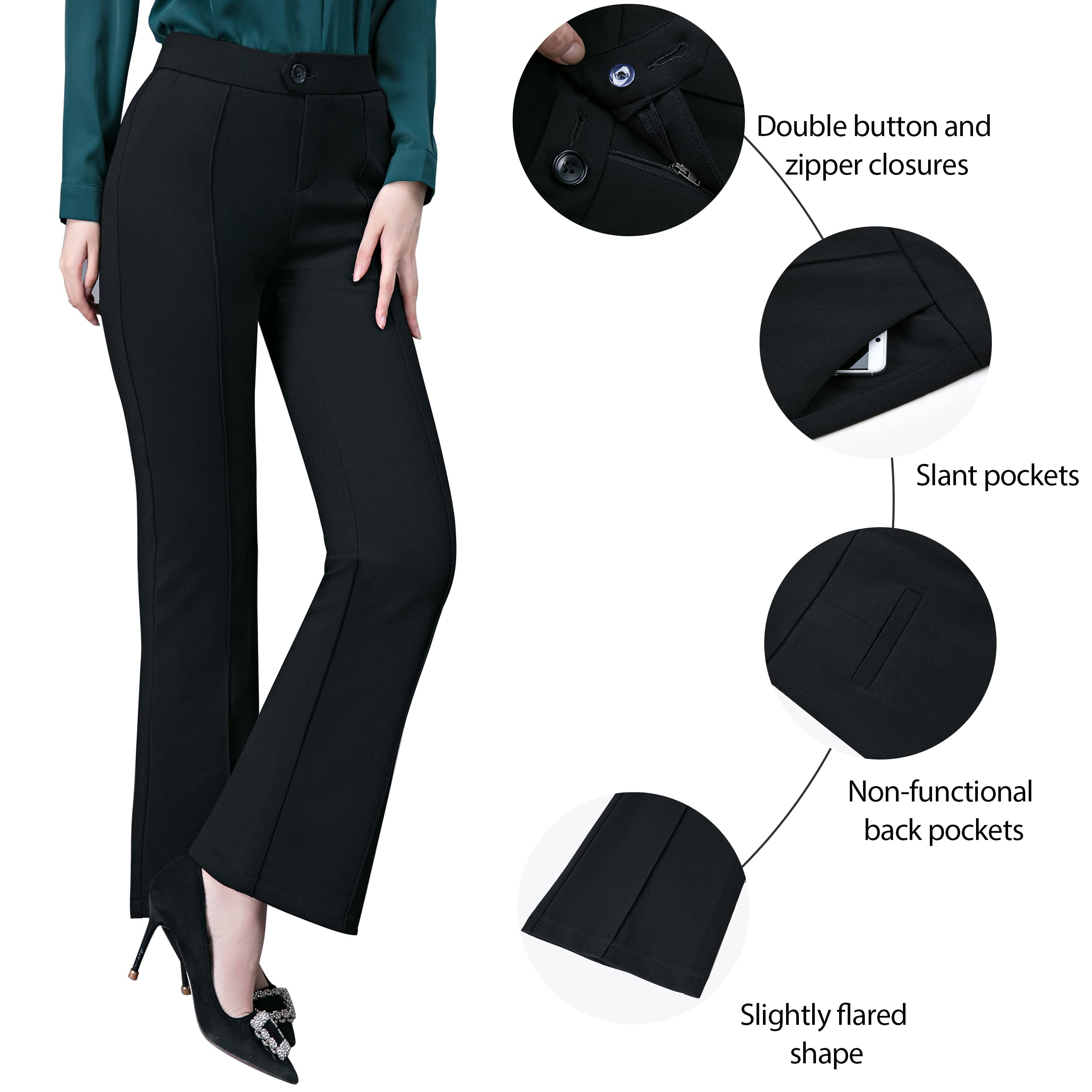 SPECIALMAGIC Dress Pants Women Wide Leg Trousers High Waisted Stretchy Work Pants for Business Dark Black 28