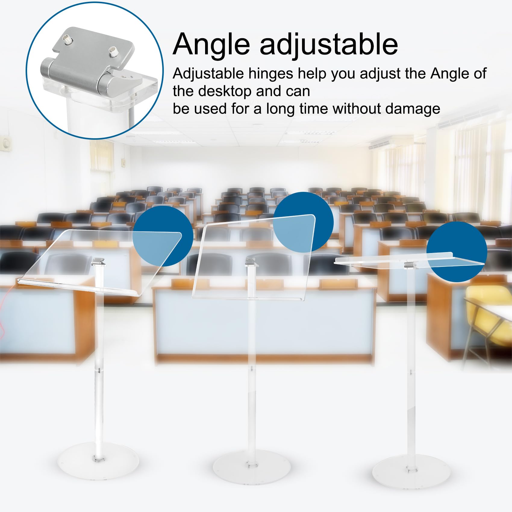 Pulaim Acrylic Podium Stand, Pulpits for Churches, Angle Adjustable, 23.6" L x 15.7" W x 43.3" H Lecterns & Podiums, Conference Portable Podium for Classroom, Restaurants, Weddings, Office, Clear