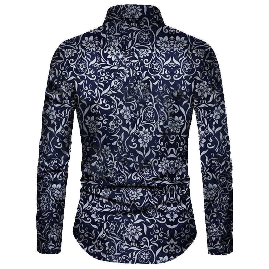 Men's Casual Hawaii Floral Printed Shirts Loose Long Sleeve Button Lapel T-Shirt Fashion Top Blouse