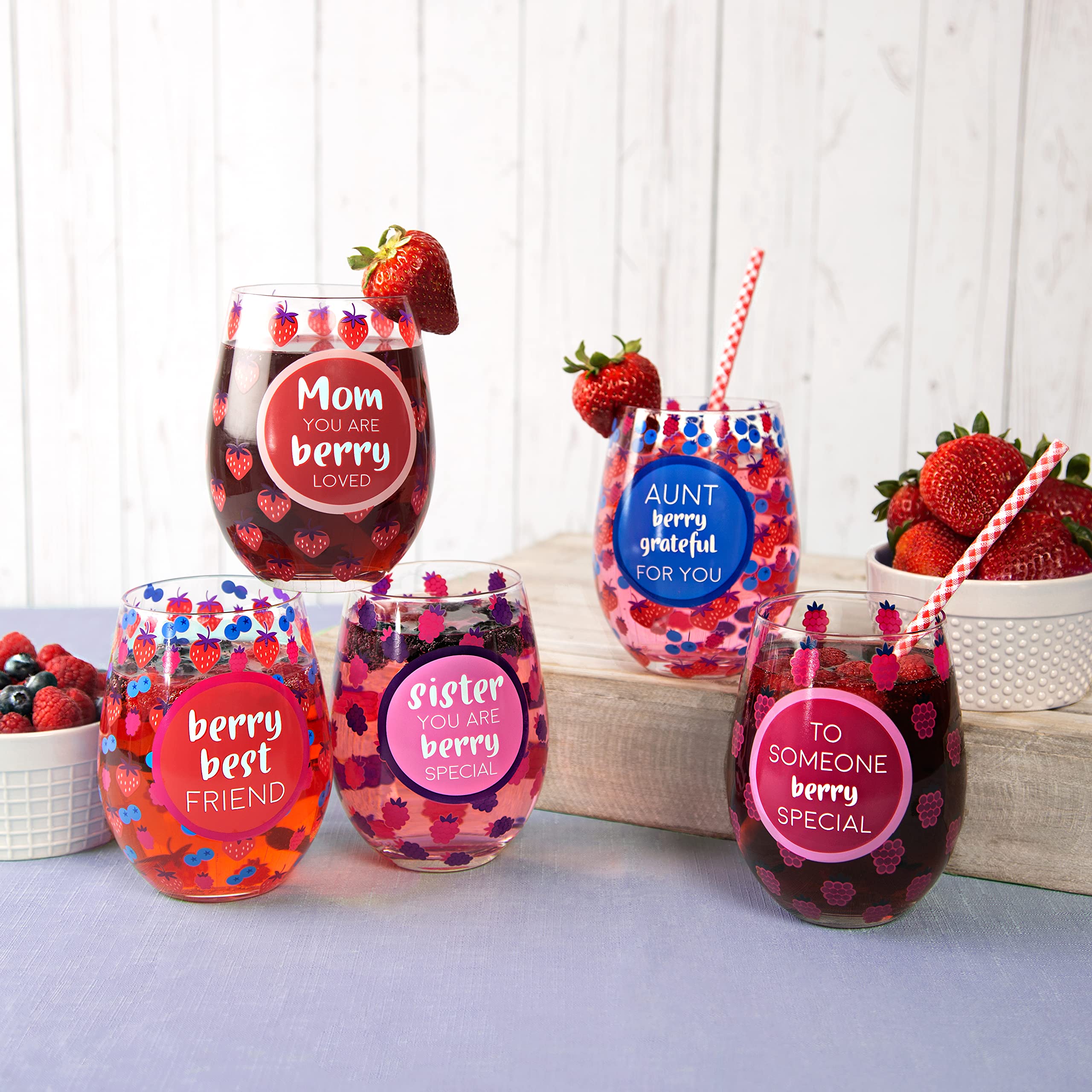 Pavilion Gift Company 18oz Sister You Are Berry Special-Raspberry Stemless Wine Glass, Pink