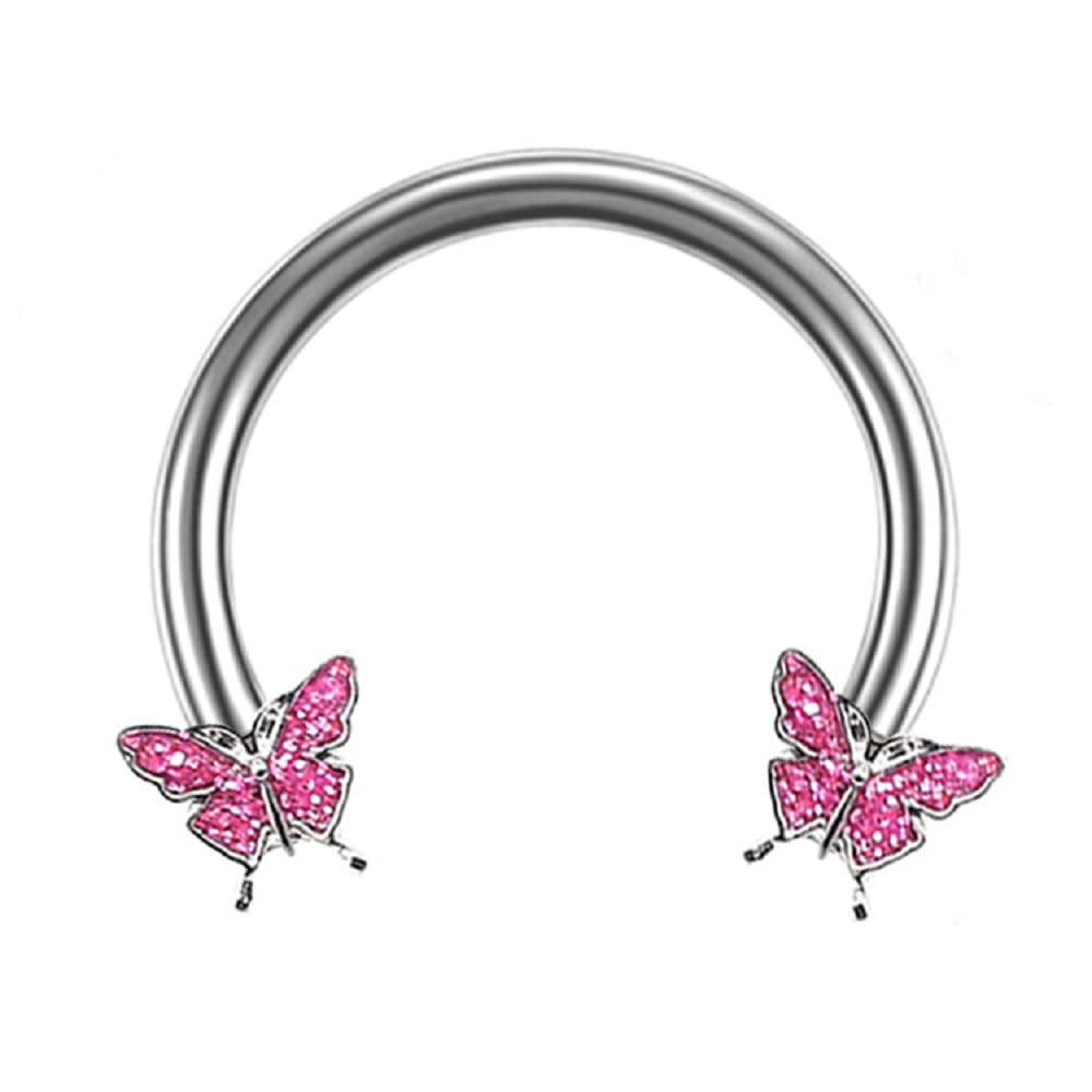 Septum Ring Horseshoe Hoop Ring Nose Rings Cartilage Earring Butterfly Helix Piercing Body Jewelry for Women Men-Pink
