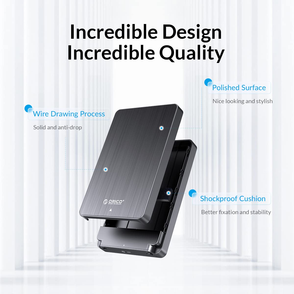 ORICO Hard Drive Enclosure 2.5'' Type C USB 3.1 Gen 1 to SATA 6Gbps External HDD Enclosure for SATA III SSD HDD 9.5/7mm External Hard Drive Case Compatible with PC, Laptop, TV, PS4, Xbox