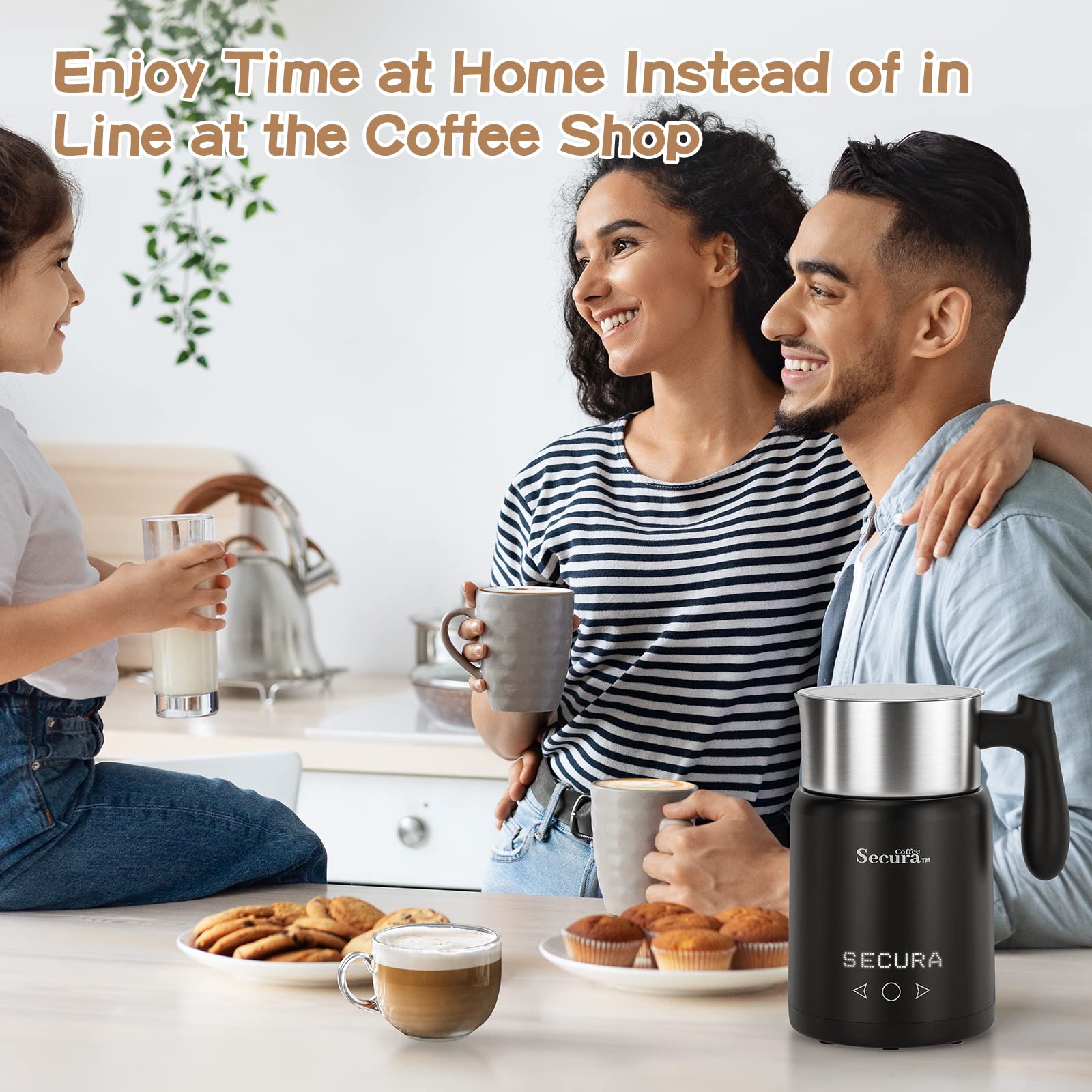 Secura Coffee Milk Frother, 5-IN-1 Electric Milk Steamer with Detachable Stainless Steel Jug Automatic Hot/Cold Foam & Hot Chocolate Maker with LED Touch Screen, Temperature Display, Induction Heating