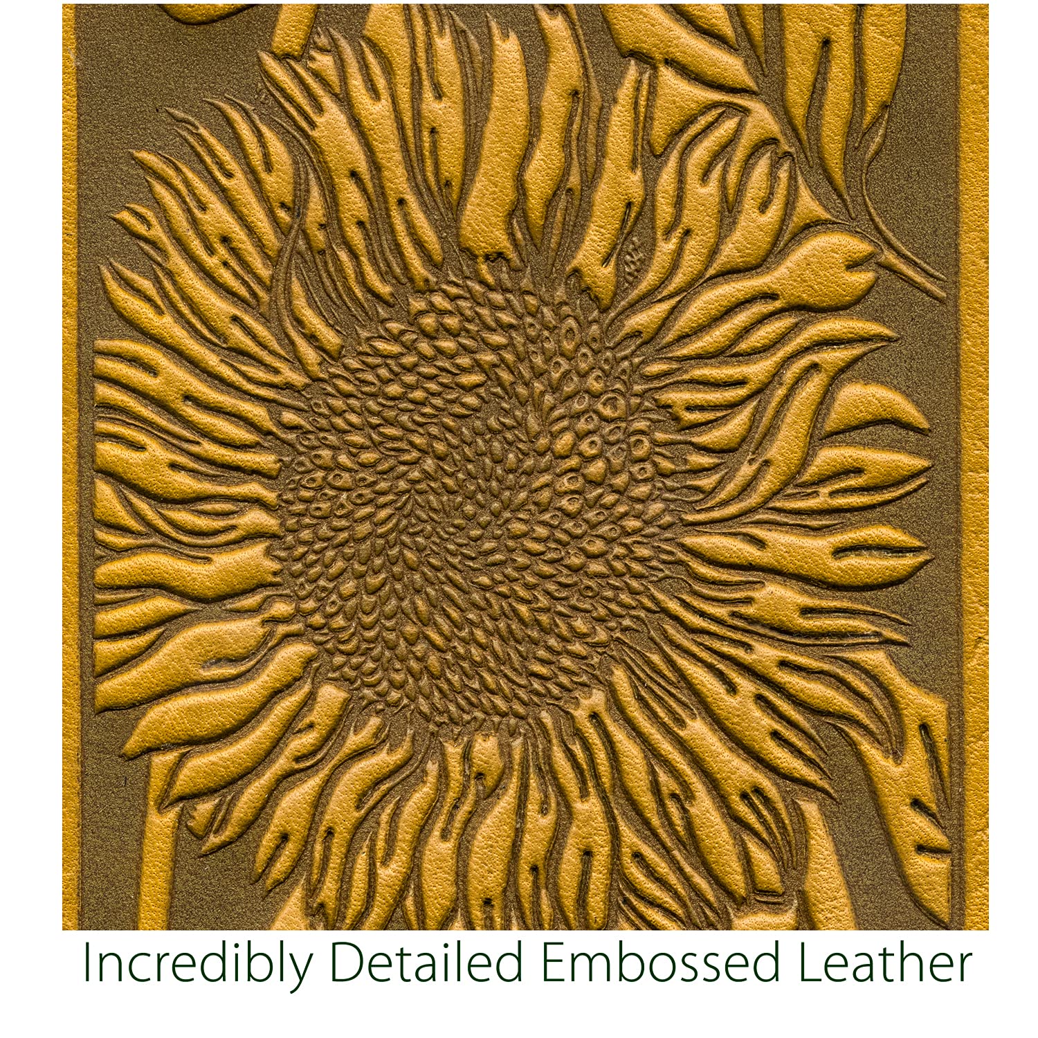 Oberon Design Sunflower Embossed Genuine Leather Checkbook Cover, 3.5x6.5 Inches, Marigold, Made in the USA