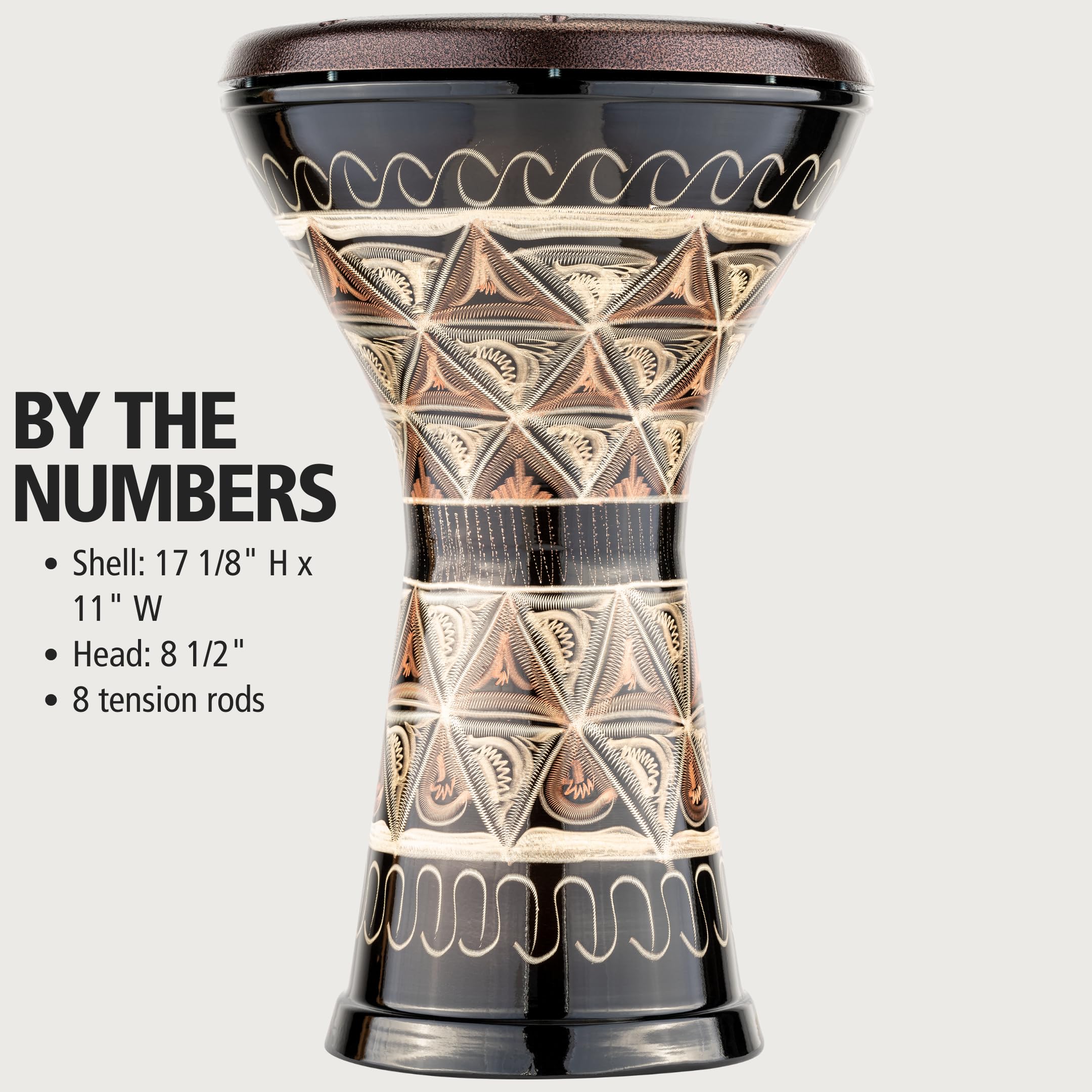 Meinl Percussion Copper Doumbek Egyptian Goblet Drum, Hand Engraved β MADE in TURKEY β Synthetic Head, 2-YEAR WARRANTY (HE-3012)