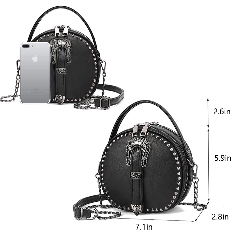 Vintage Round Crossbody Purse for Women Small Top Handle Clutch Handbag with Tassels Leather Designer Shoulder Bag Small