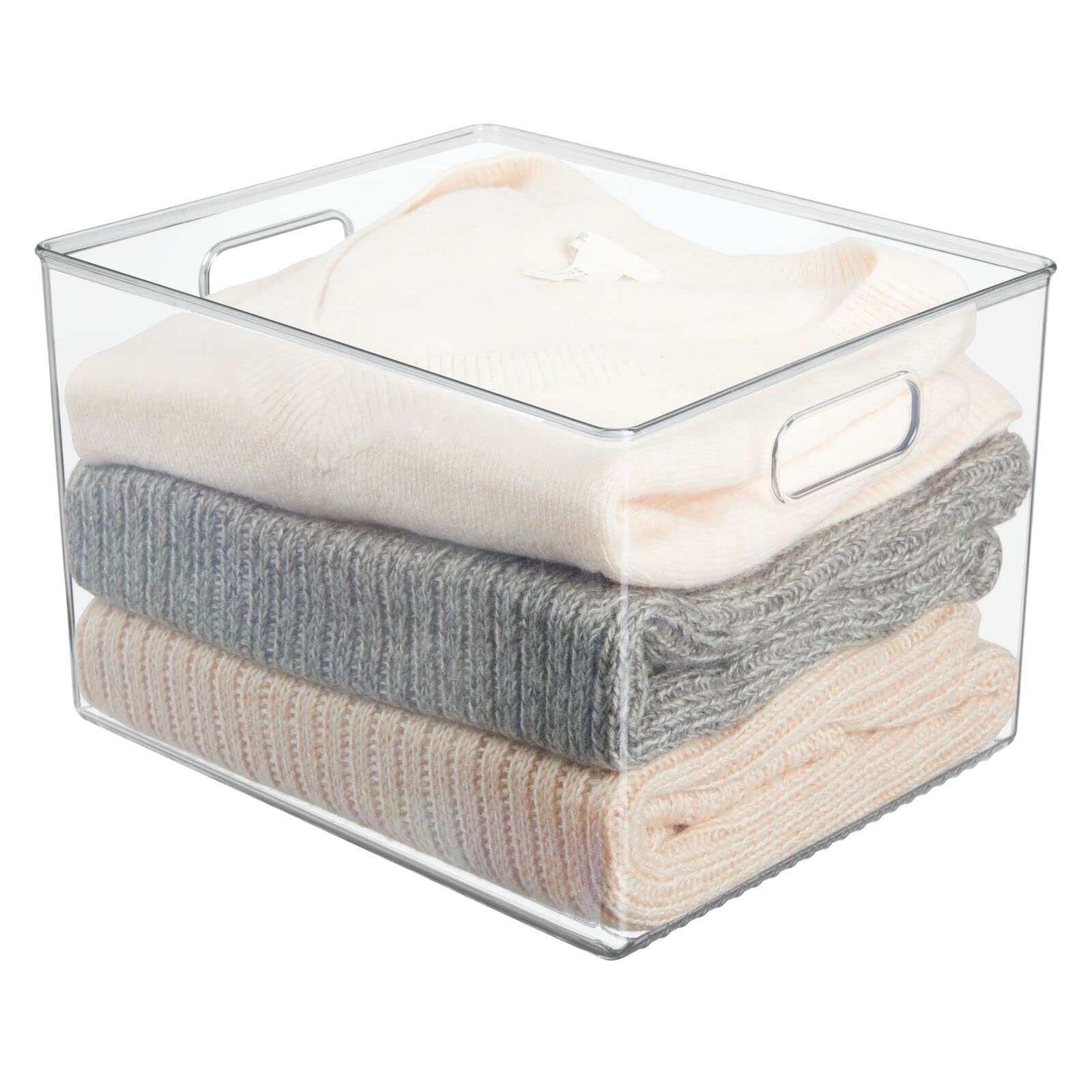 mDesign Large Plastic Storage Organizer Container Bin, Closet Organization for Hallway, Bedroom, Linen, Coat, and Entryway - Holds Clothing, Blankets, and Accessories, Ligne Collection, 2 Pack, Clear