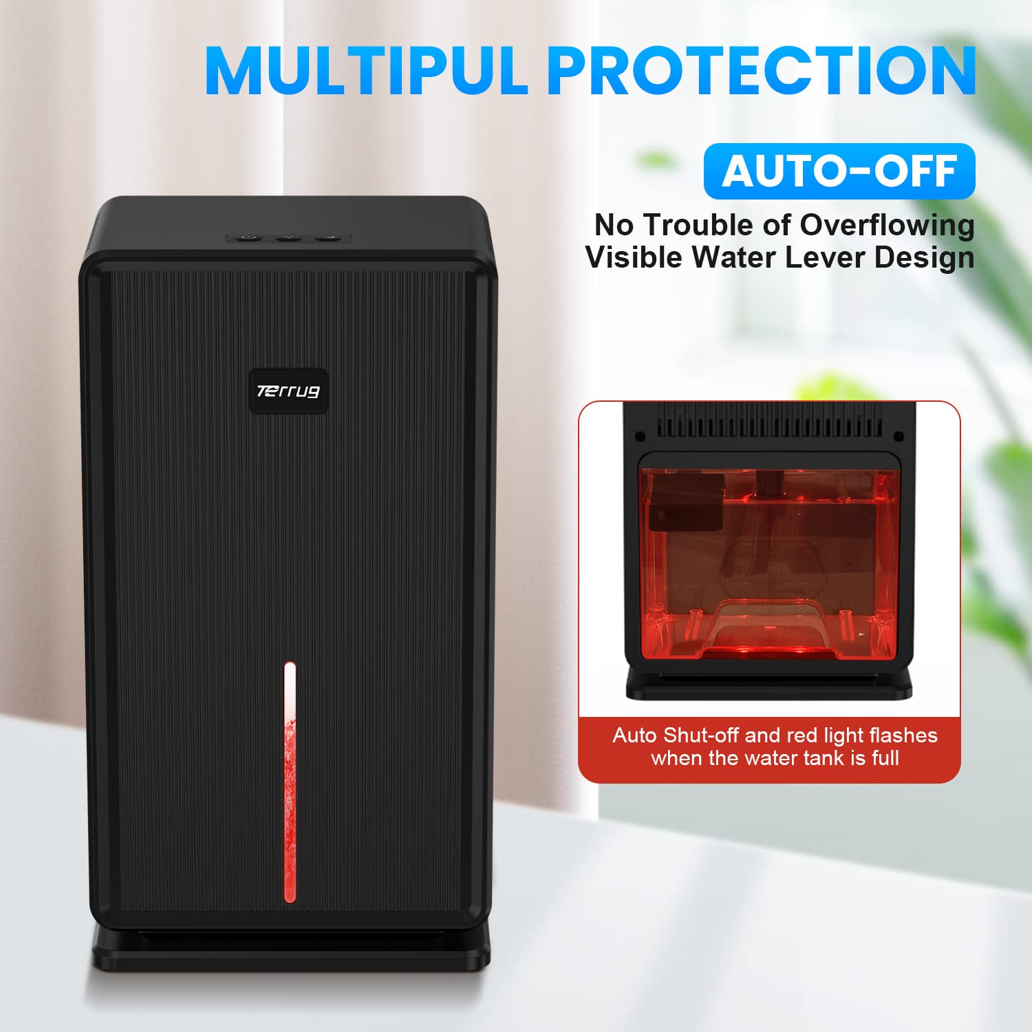 Terrug 550 Sq.Ft 106oz Dehumidifier 3000ml Portable Ultra-Quiet Effective Dehumidifiers with Auto-Off, Basement, Cabinet and Bathroom (Black)