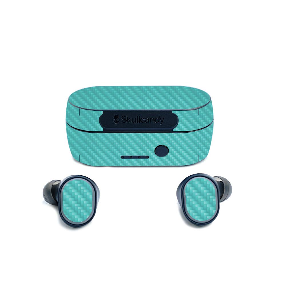 MightySkins Carbon Fiber Skin for Skullcandy Sesh True Wireless Earbuds - Turquoise | Protective, Durable Textured Carbon Fiber Finish | Easy to Apply, Remove, and Change Styles | Made in The USA