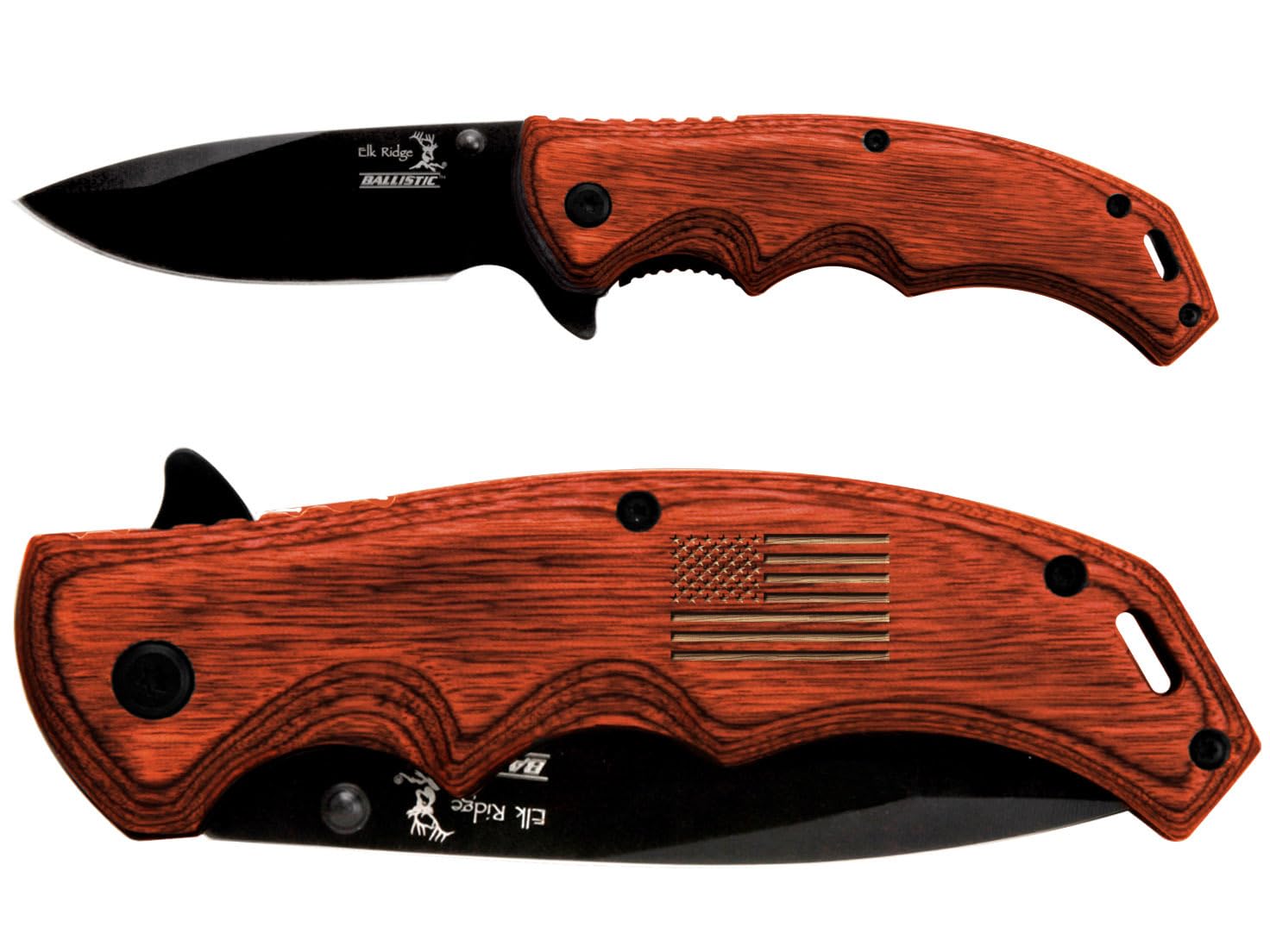 NDZ Performance Elk Ridge ERA004 3.5" Spring Assisted Flipper Folding Knife, Hunting Pocket Knife with Clip, Laser Engraved in Pink - Skull and Crossbones Jolly Roger