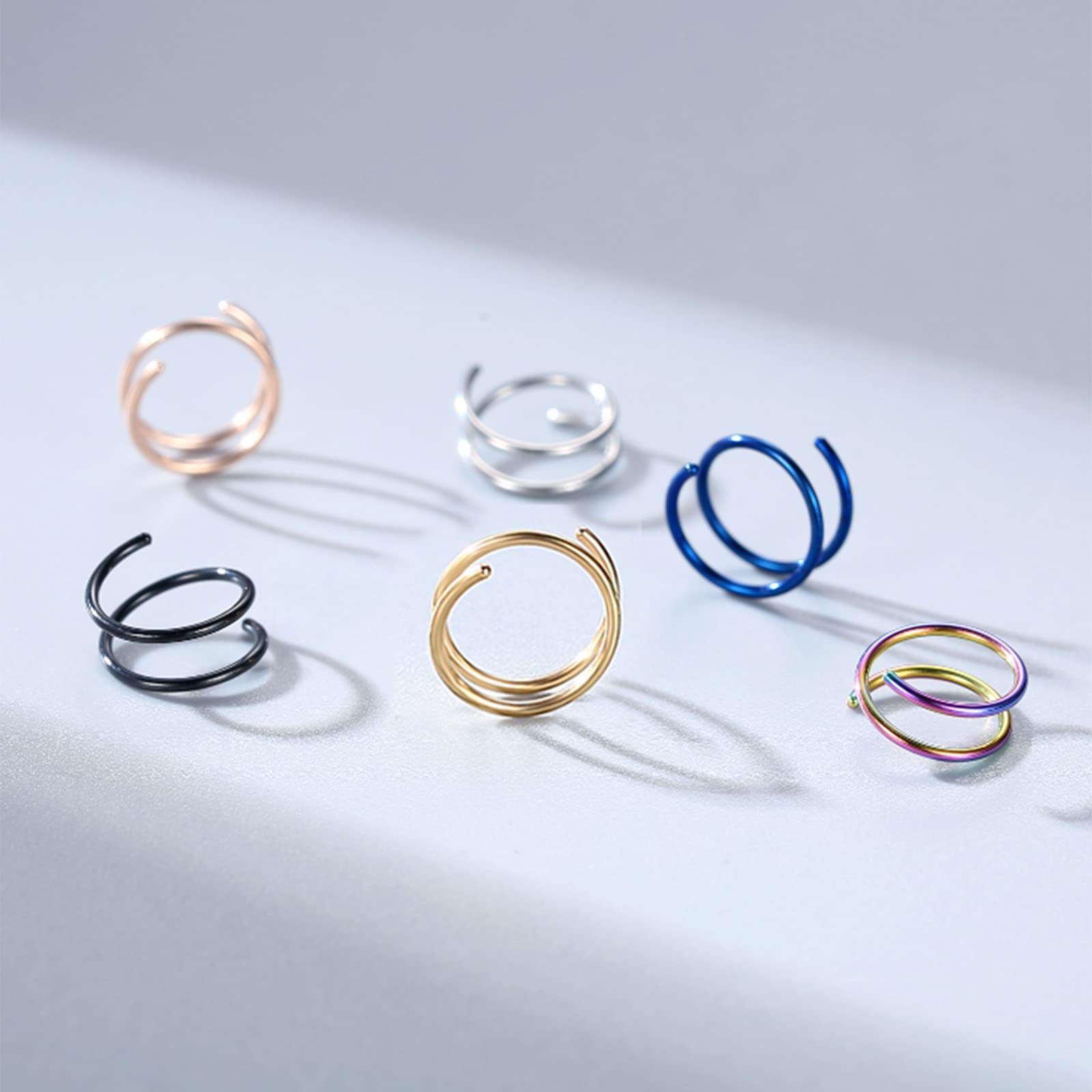 SERYNOW Double Nose Ring for Single Piercing, Twist Nose Ring Hoop, Spiral Nose Hoop Rings for Women