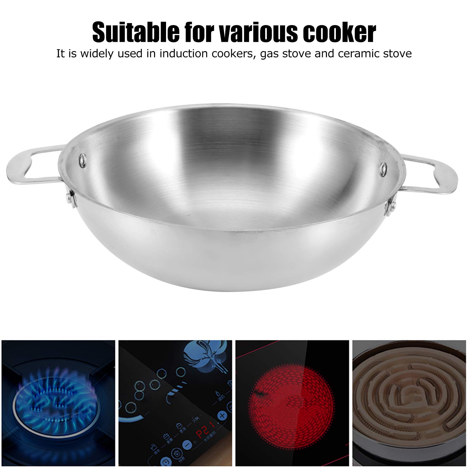 Steamer Pot for Cooking, Stainless Steel Pot Non‑Stick Pot Kitchen Cookware for Cooking Hotpot Soup(11.8 x 3.7inch)