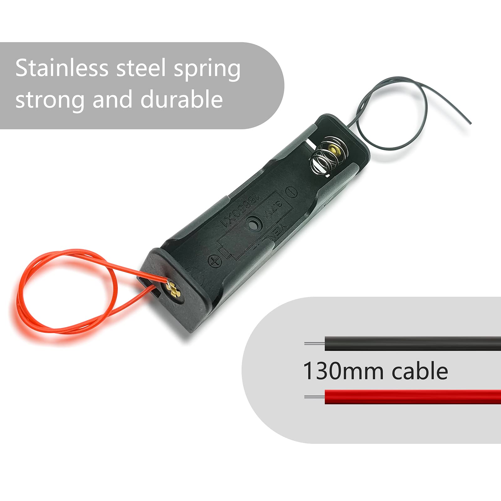 Vinomike 10 Pack 1 Slot 18650 Battery Holder with Wired, 3.7V 18650 Battery Storage Box Case for 18650 Battery with Connect Lead. Black