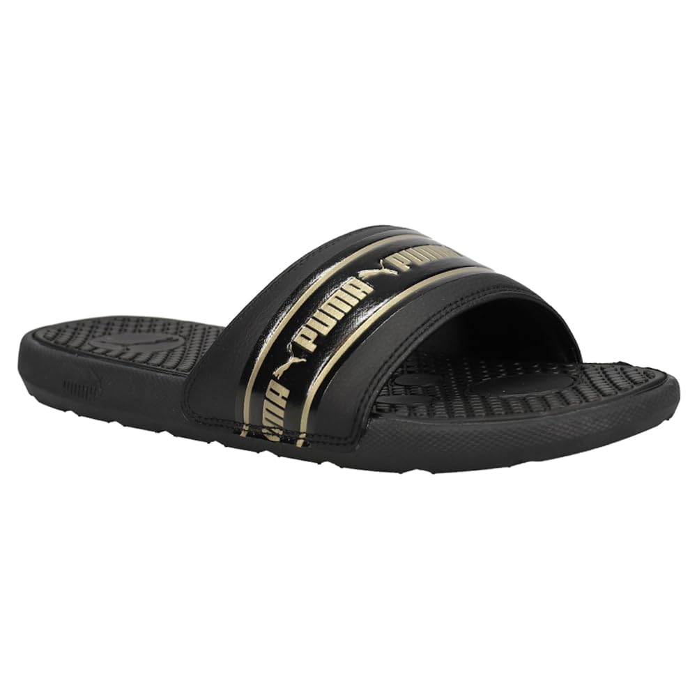 Puma - Womens Cool Cat Stripe Repeat Sandals, Size: 8 M US, Color: Puma Black/Puma Team Gold