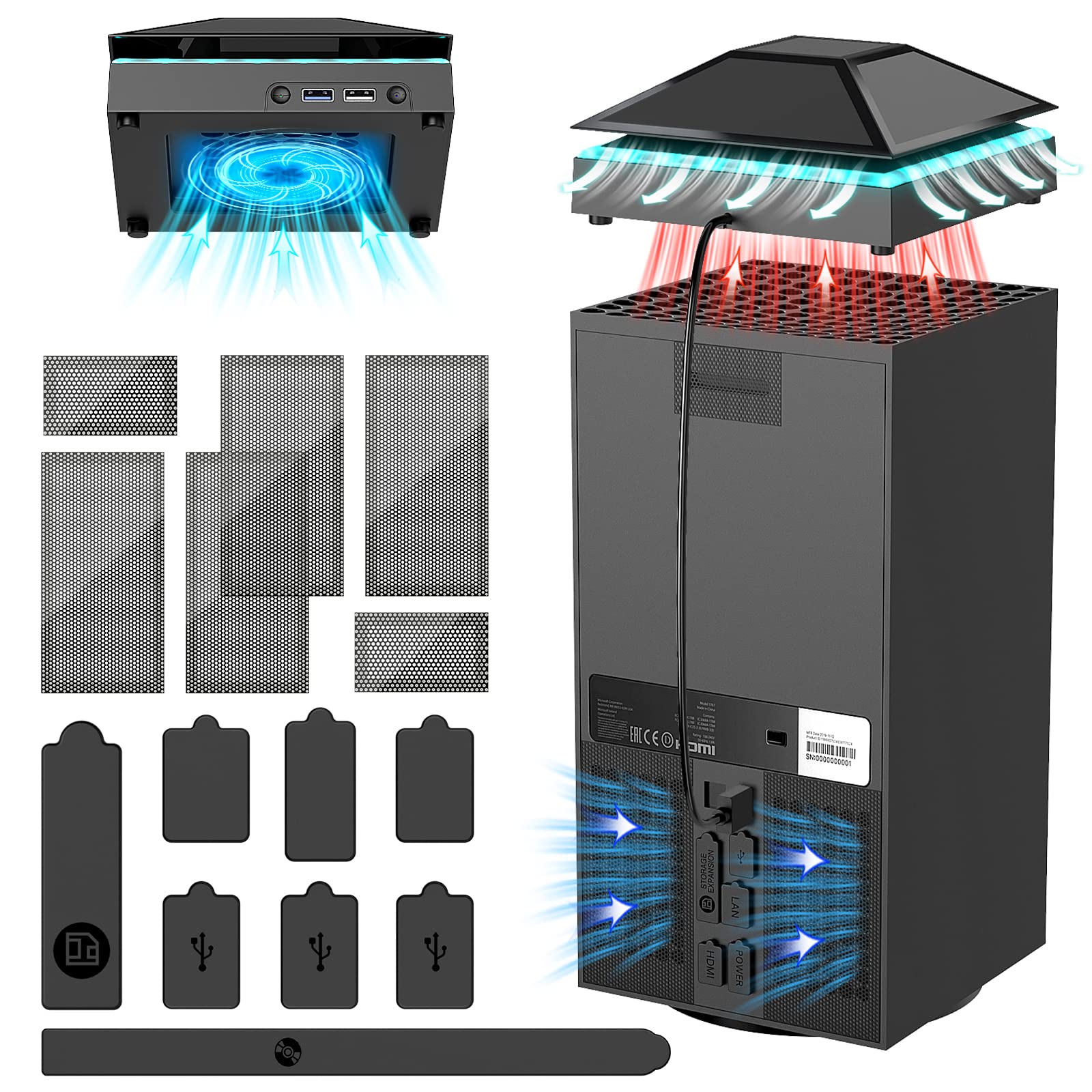 Upgraded RGB Cooling Fan for Xbox Series X with Dust Cover Accessories & USB Cooling Fan Compatible with Xbox Series X Console