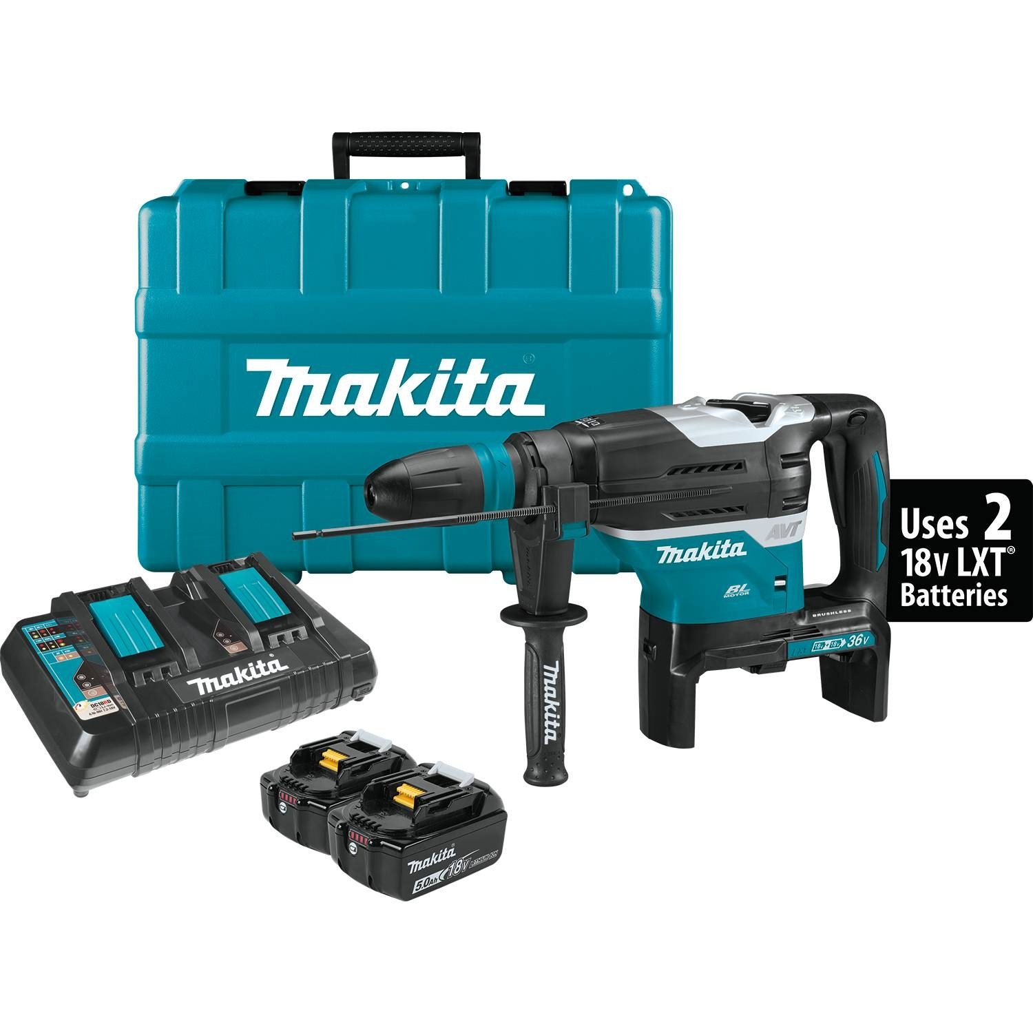 Makita XRH07PTU 18V x2 LXT Lithium-Ion (36V) Brushless Cordless 1-9/16" Advanced AVT Rotary Hammer Kit, Accepts Sds-Max Bits, Aws (5.0Ah)