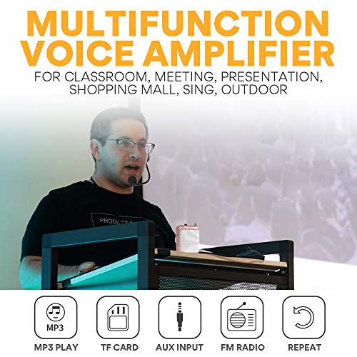 MAONO Voice Amplifier, Portable Rechargeable Mini Speaker with Wired Microphone Headset and Waistband, Support FM MP3 TF Card for Teachers, Coaches, Tour Guide, Classroom, Outdoors, C01