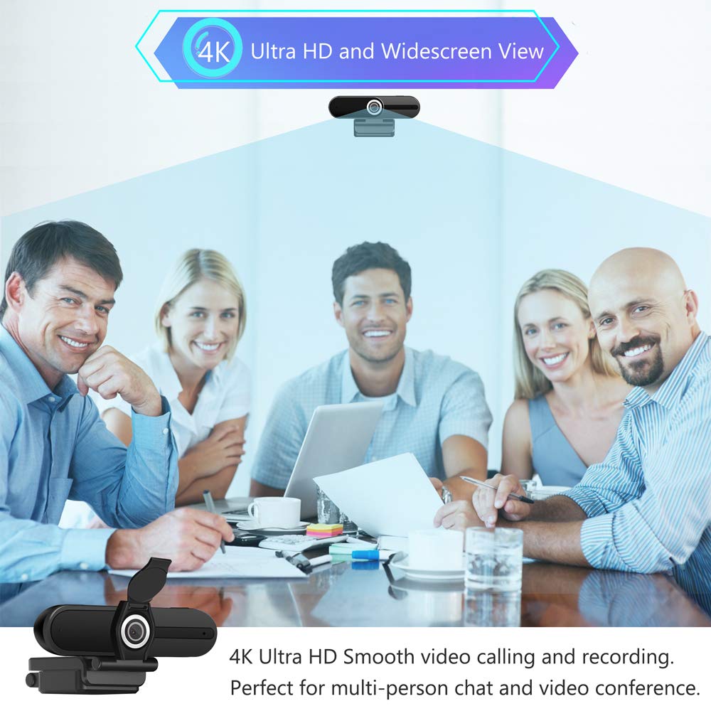 Webcam 4K HD Computer Camera 8MP Microphone PC Web Camera, Full Widescreen Laptop USB Webcams, Privacy Shutter, Tripod, Mac Desktop Notebook Webcam, Video Calling Recording Webcam