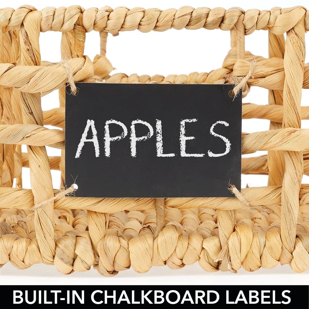 mDesign Water Hyacinth Open Weave Household Basket with Built-in Chalkboard Label for Storage in Bedroom, Bathroom, Office - Hold Clothes, Blankets, Linens, Accessories, 3 Pack - White Wash