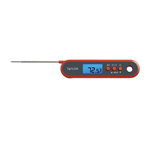 Taylor Digital Waterproof Food Meat and Candy Thermometer, with a Folding Probe, programmable presets, Backlit Display, andIncludes 2 AAA Batteries