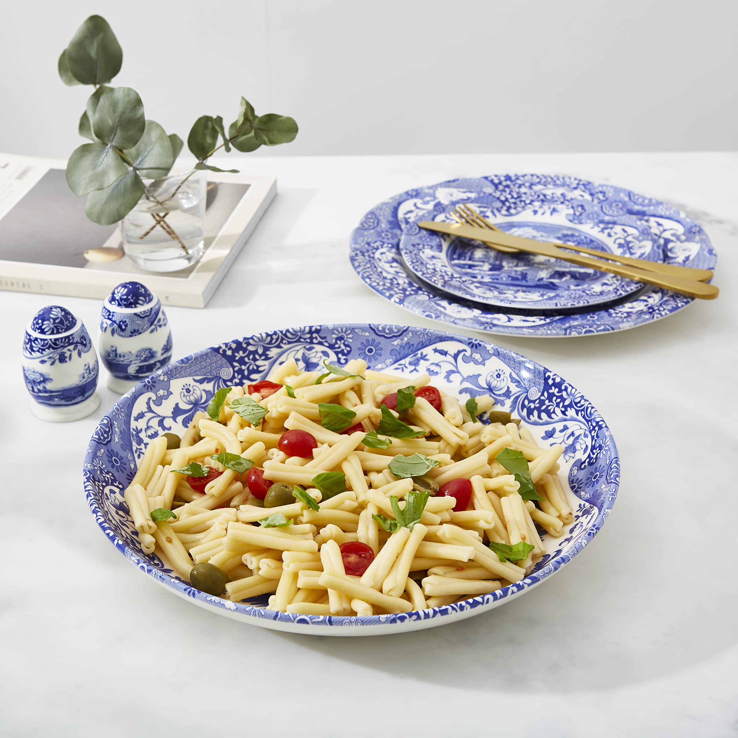 Spode Blue Italian Pasta Serving Bowl | 12 Inch Serving Bowl for Pasta and Salad | Made in England from Fine Porcelain | Blue/White | Microwave and Dishwasher Safe