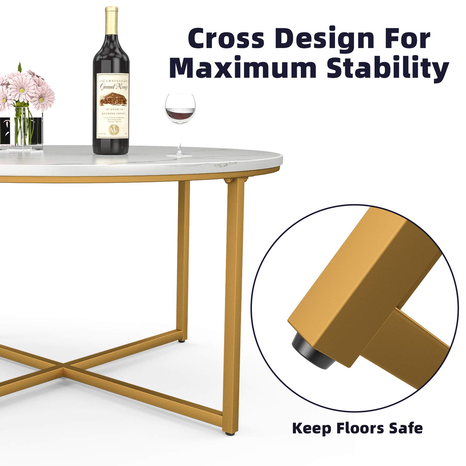 mecor Round Coffee Table, Modern Center Table with Faux Marble Surface top & Gold Metal Legs, Sofa Table for Living Room, Home Office - Marble/Gold