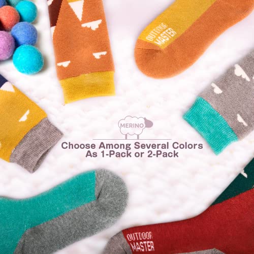 OutdoorMaster Kids Ski Socks 2 Pack - Merino Wool Blend, Over the Calf Design (M, Mt View - 2)