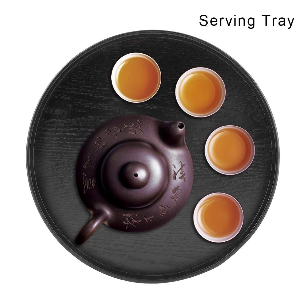 Round Wood Serving Tray Wooden Plate Tea Food Server Dishes Water Drink Platter