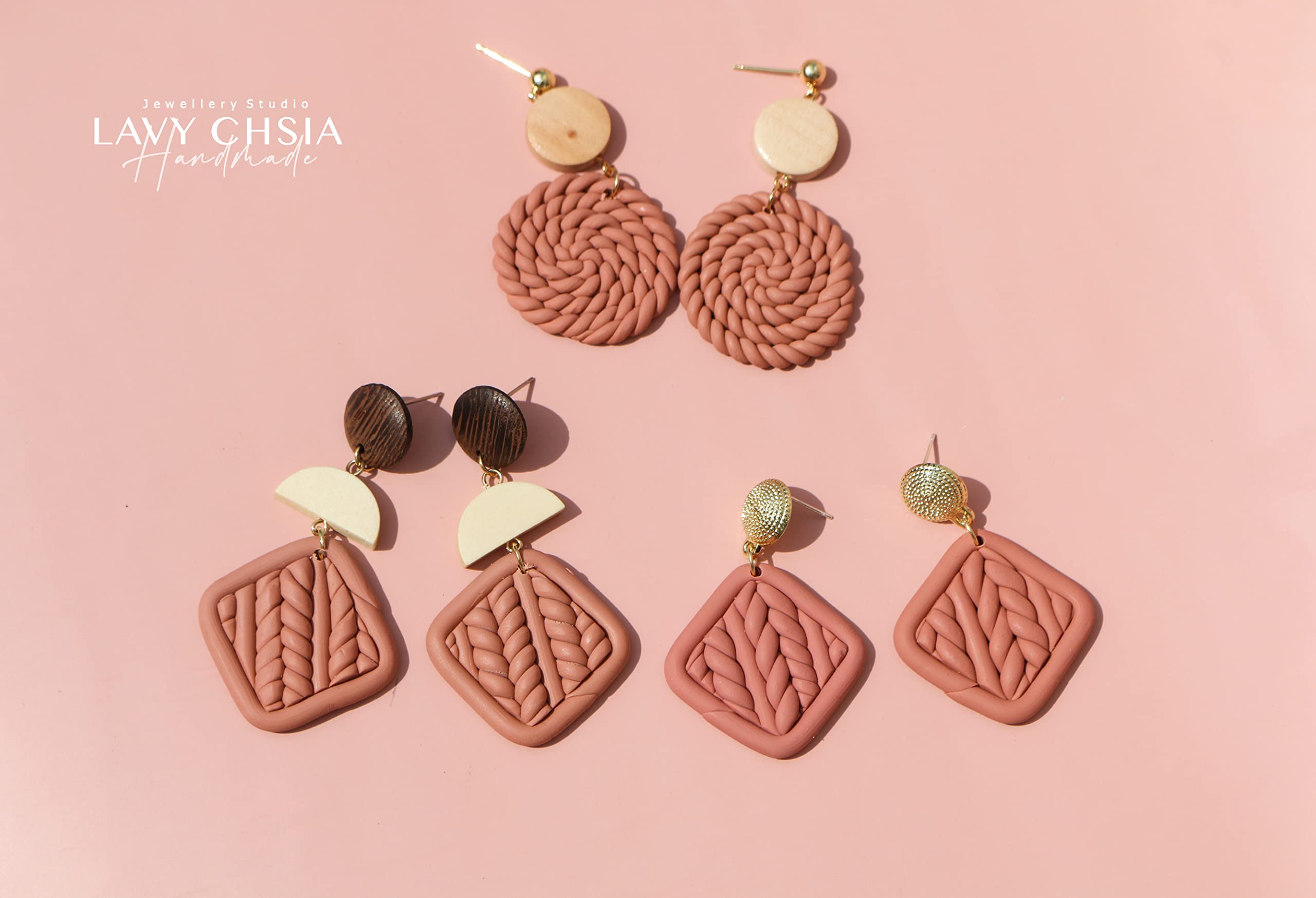 Polymer Clay Rattan Earring,Lavy Chsia Handmade Lightweight Statement Boho Drop Dangle Earrings,Jewelry Gifts for Women Girls (B)