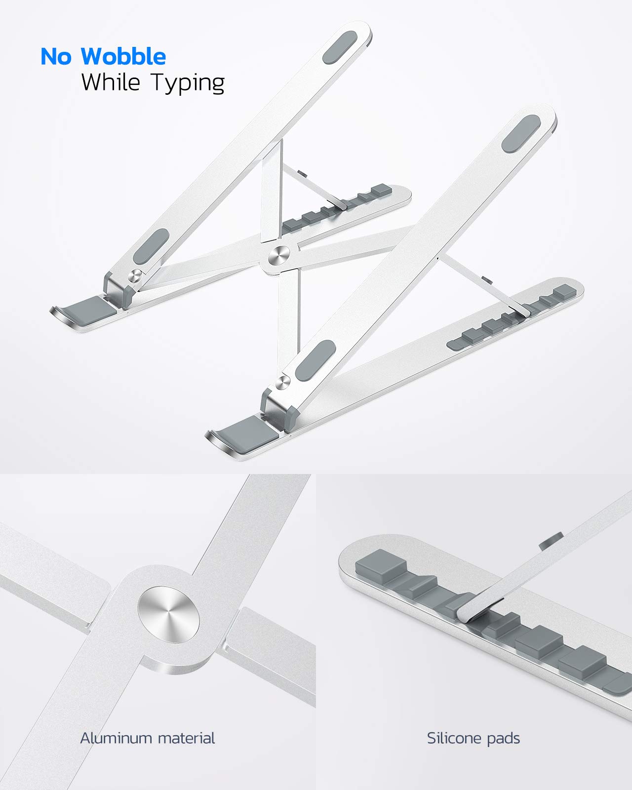 Nulaxy Laptop Stand, Portable Computer Laptop Mount, Aluminum Laptop Riser with 6 Levels Height Adjustment, Fully Collapsible, Supports up to 44lbs (B-Silver)